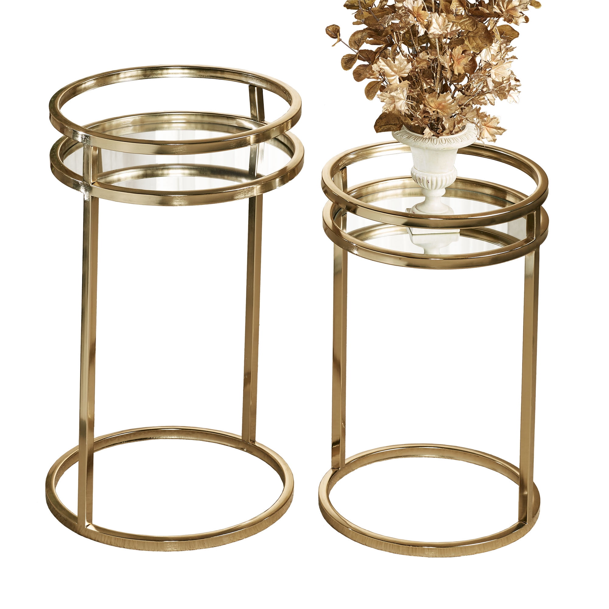 Landon Mirrored Nesting Tables Gold Set of Two Gold Set of 2 - Walmart.com