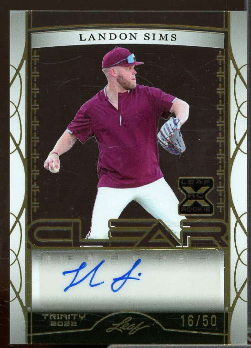 Landon Sims Rookie Card 2022 Leaf Trinity Clear Autographs Gold Foil # ...