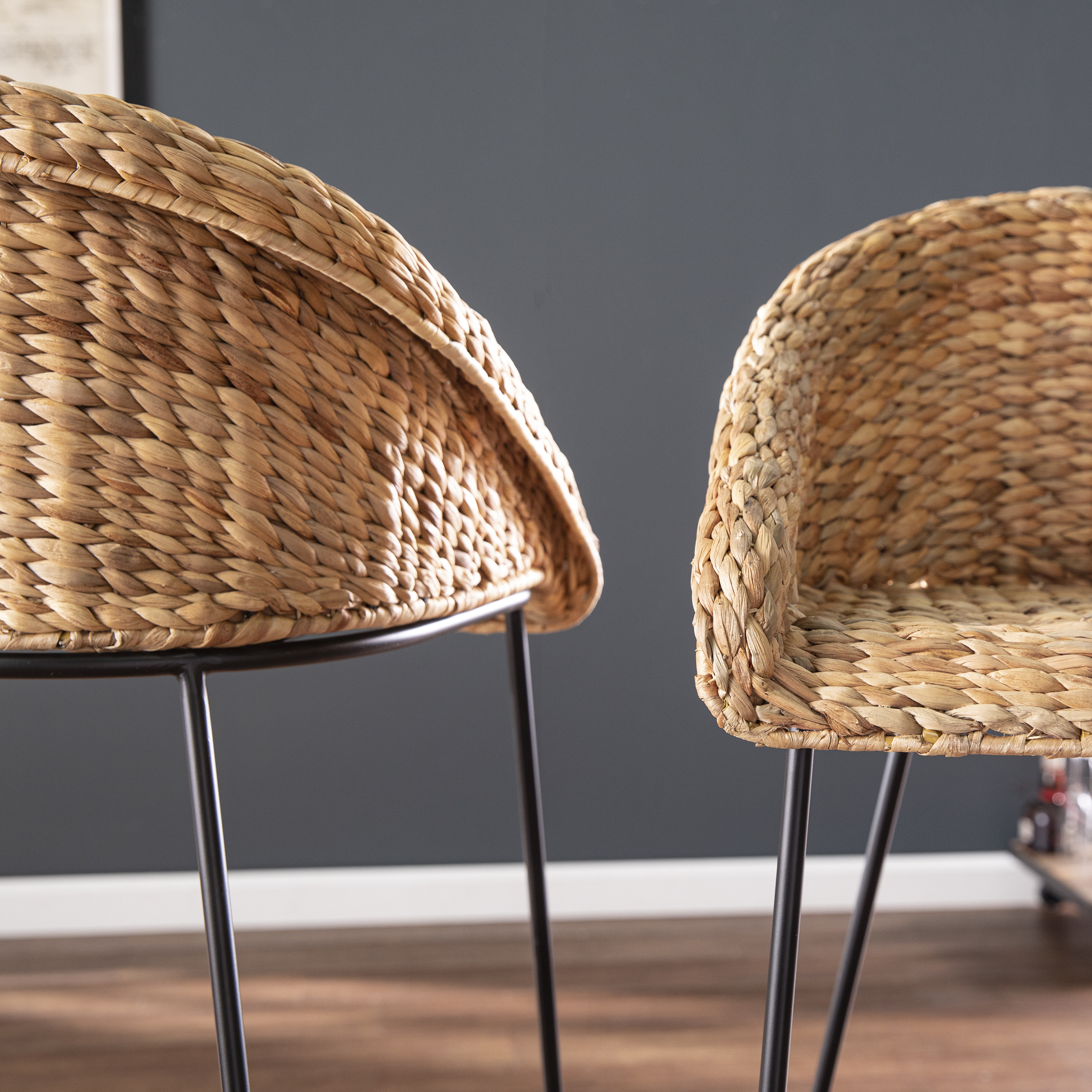 Landrine 2-Piece Water Hyacinth Bar Stools, Natural Woven Fiber Seat ...