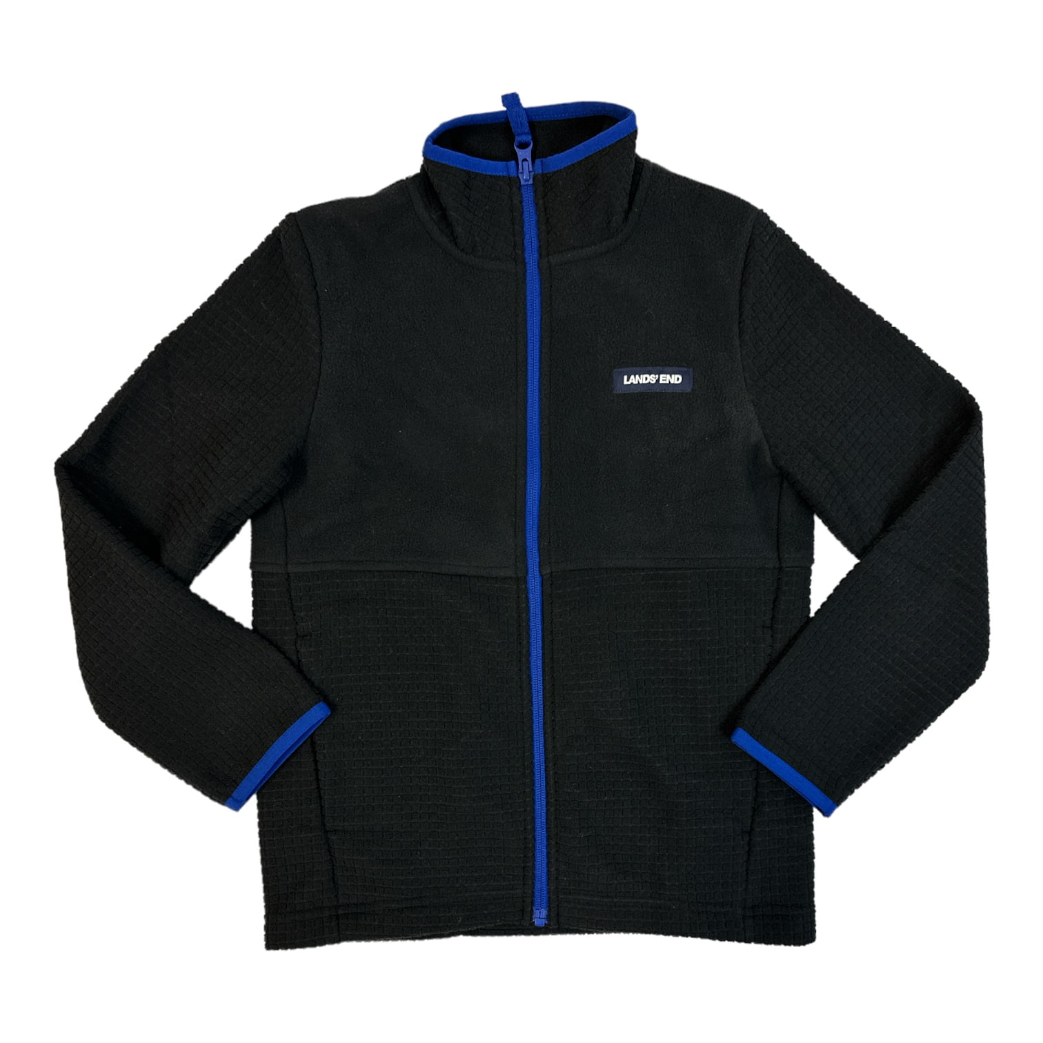 Lands' End Boy's Breathable Grid Fleece Full-Zip Jacket (Black/Cobalt ...
