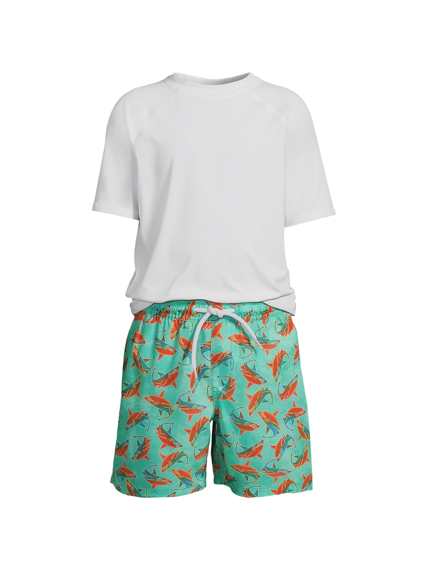 Lands' End Boys Chlorine Resistant Short Sleeve UPF 50 Rash Guard Swim ...