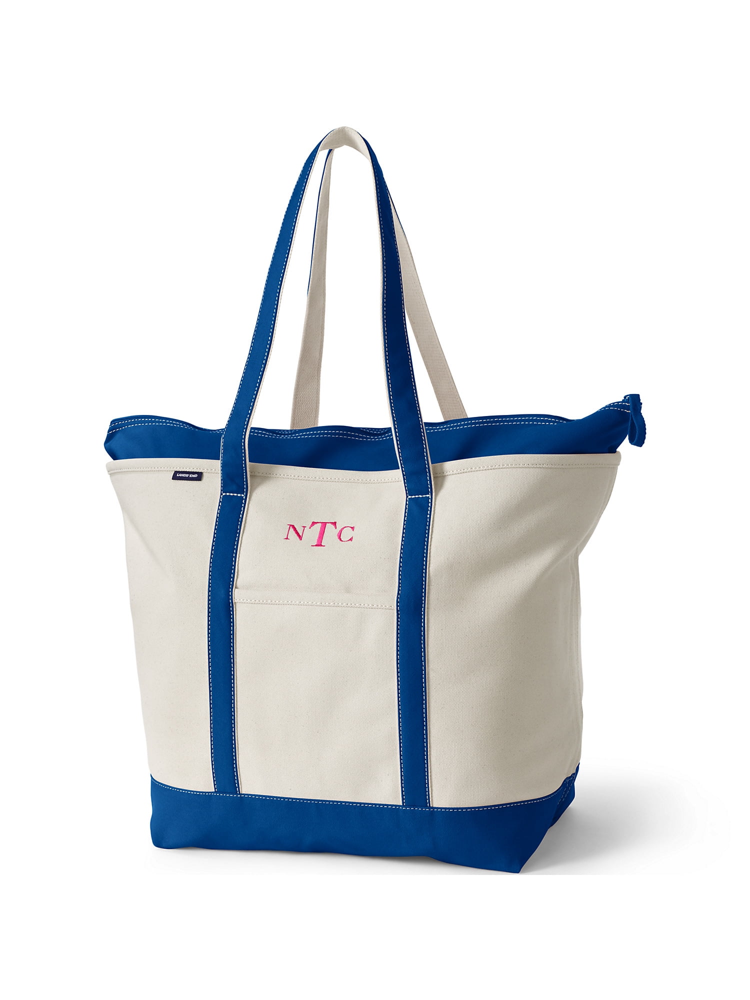 Lands' End Extra Large Natural 5 Pocket Zip Top Long Handle Canvas Tote ...