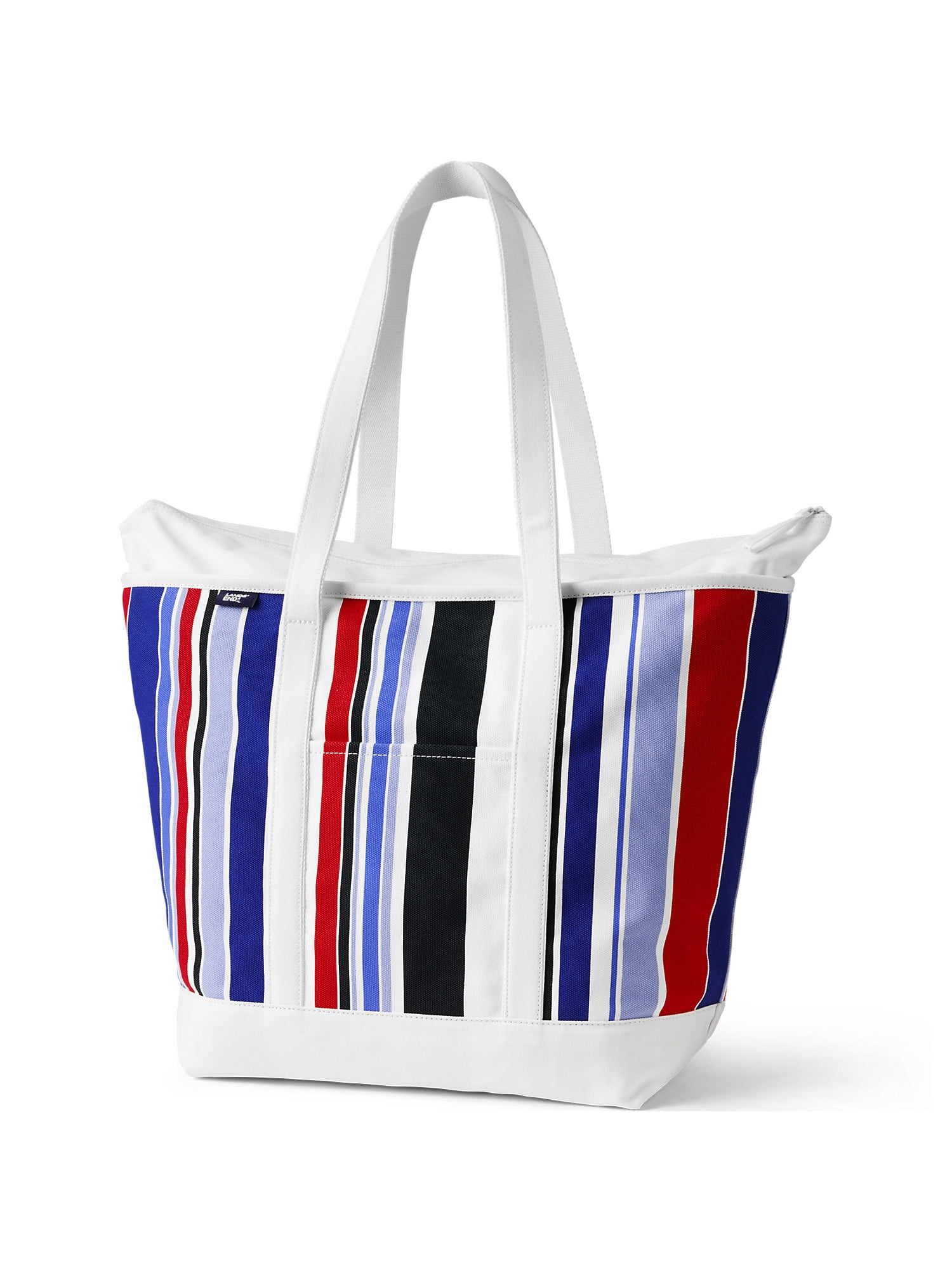 Lands' End Extra Large Print 5 Pocket Zip Top Long Handle Canvas Tote ...