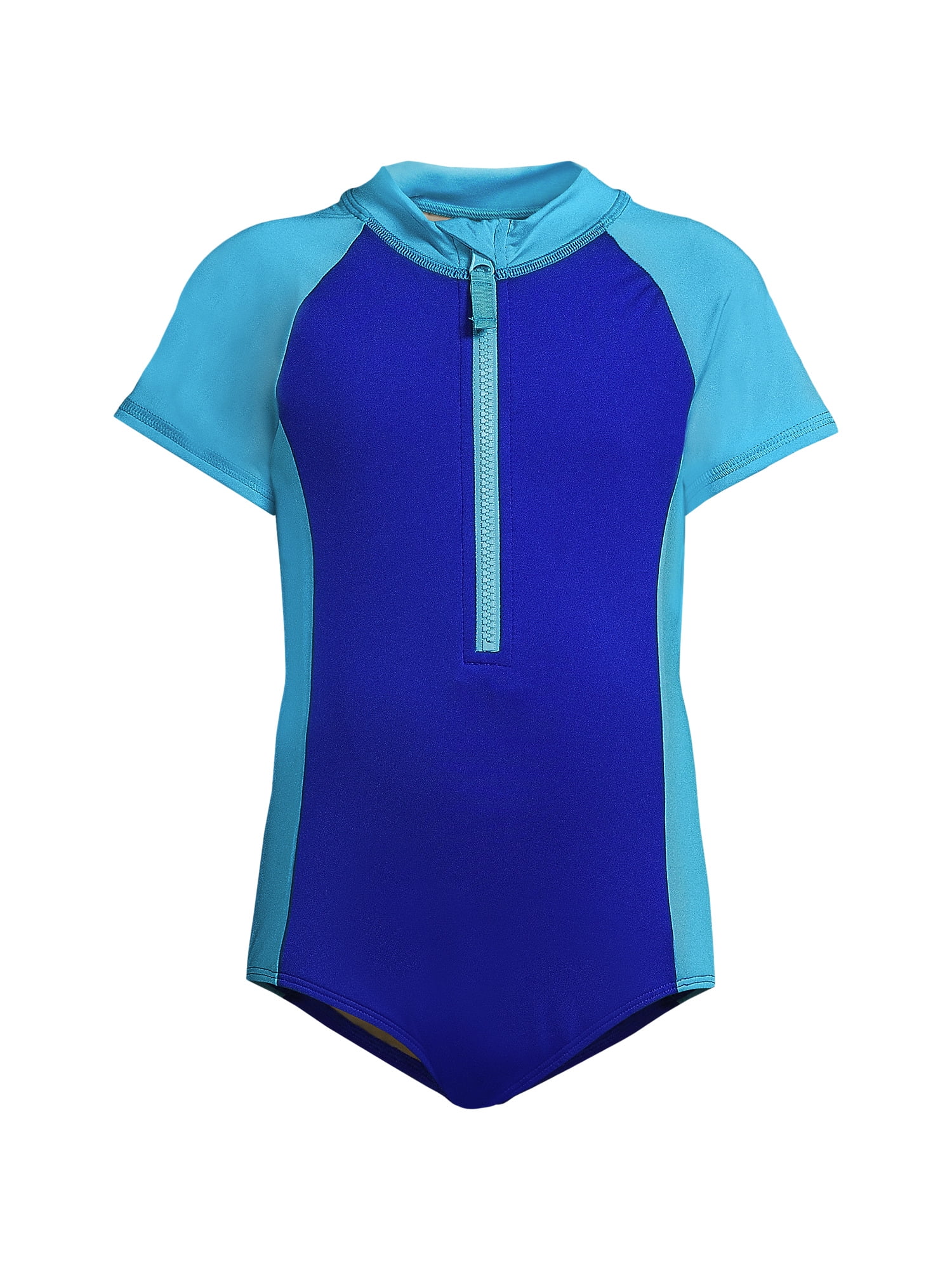 Lands' End Girls Chlorine Resistant Short Sleeve One Piece Half Zip ...
