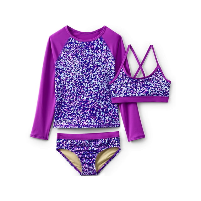 Lands' End Girls Plus Chlorine Resistant Rash Guard Swim Top Bikini Top ...