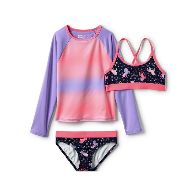 Lands' End Girls Rash Guard Swim Top Bikini Top and Bottoms UPF 50 ...