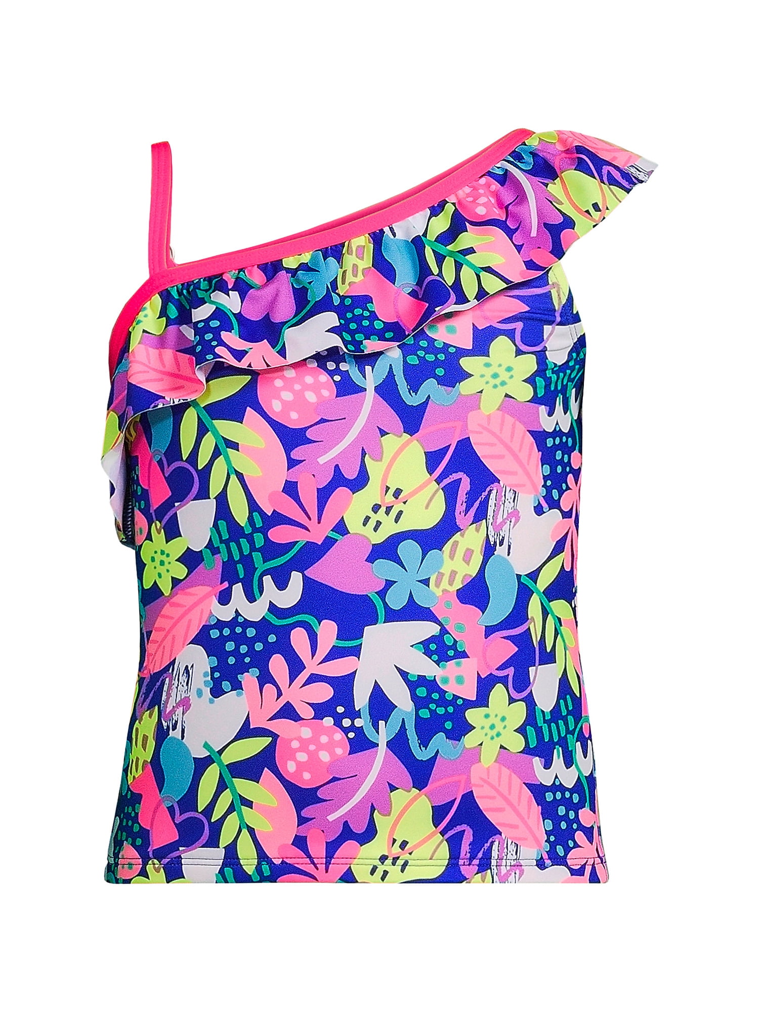 Lands' End Girls Ruffle One Shoulder Tankini Top - Walmart.com
