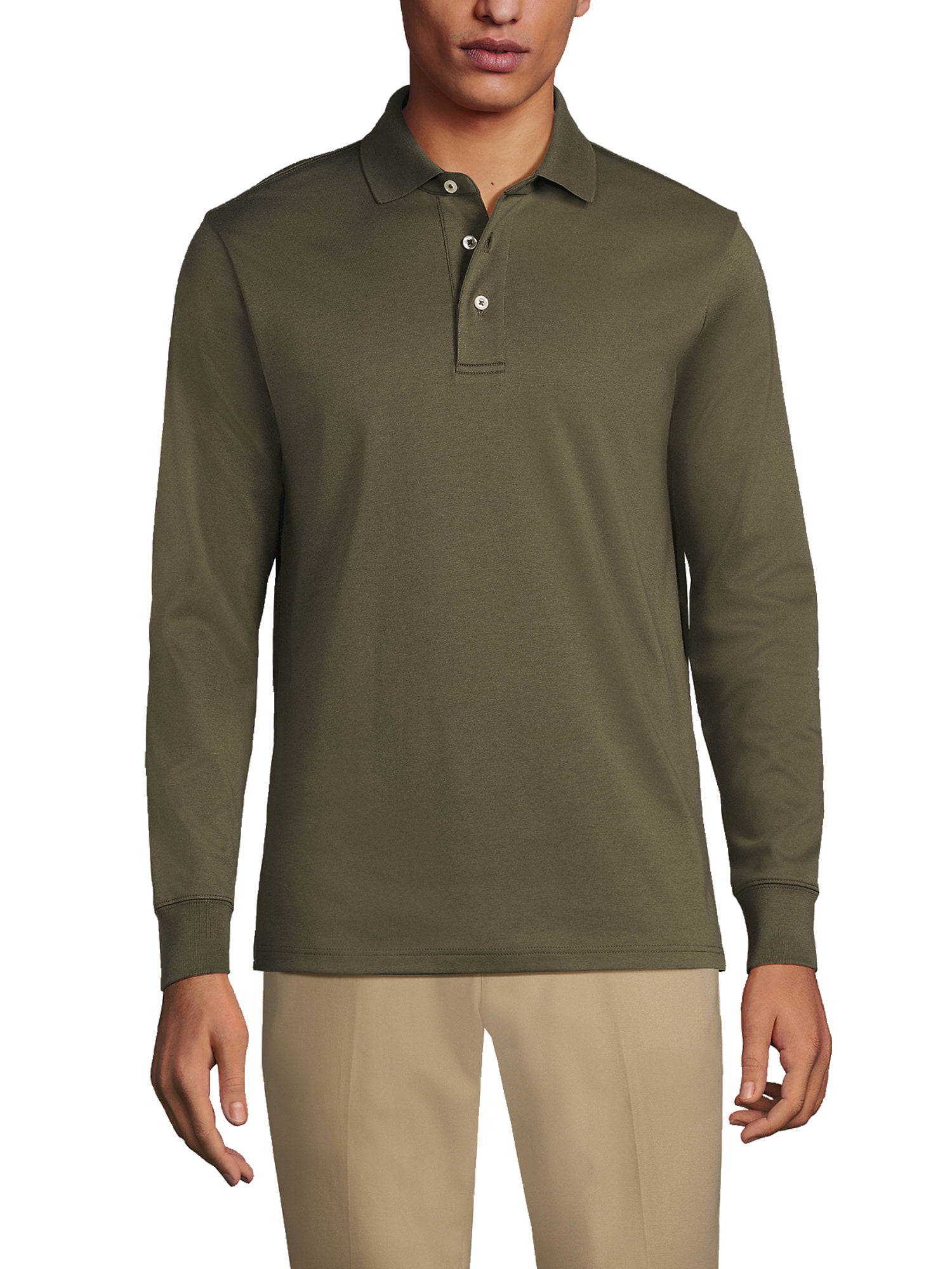 Lands' End Men's Long Sleeve Cotton Supima Polo Shirt - Walmart.com