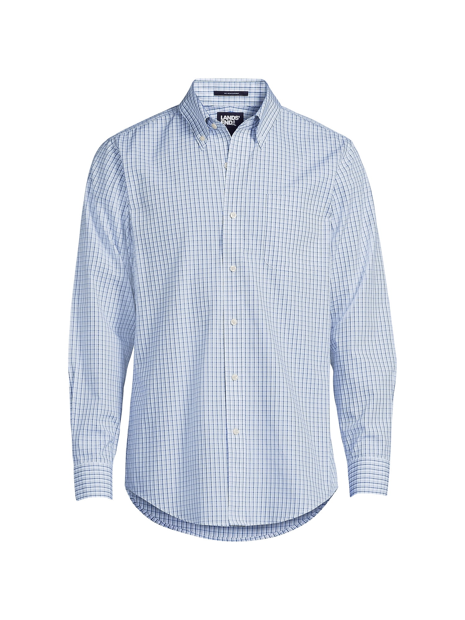 Lands' End Men's Pattern No Iron Supima Pinpoint Button Down Collar ...