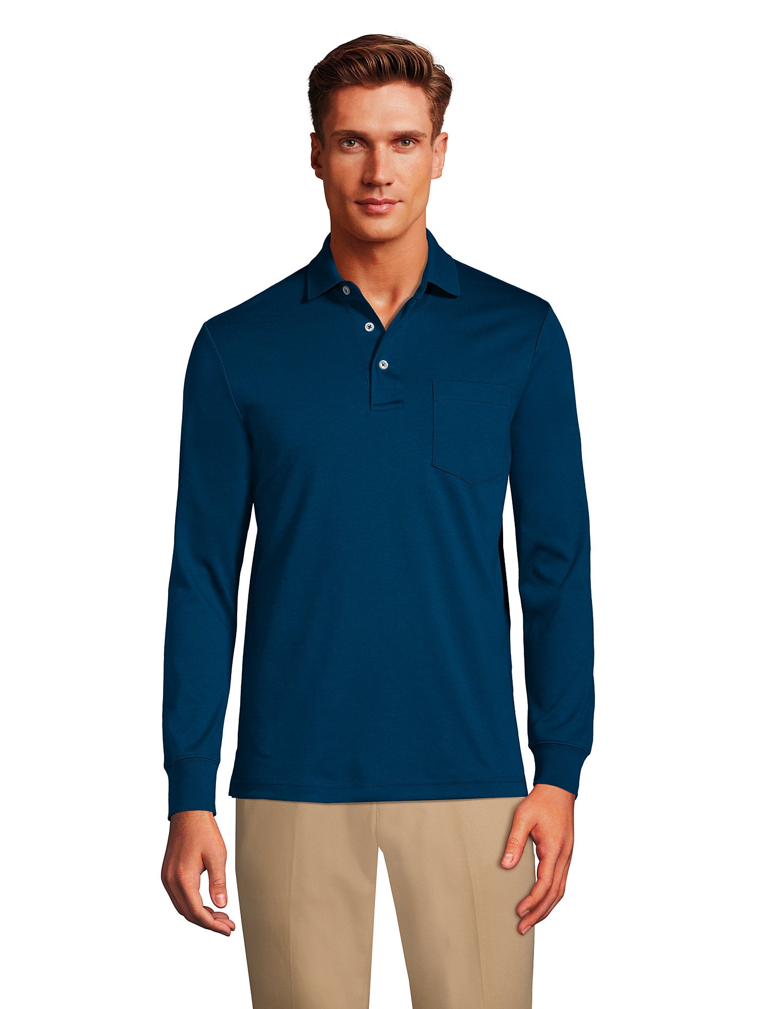 Lands End Mens Tall Long Sleeve Super Soft Supima Polo Shirt With