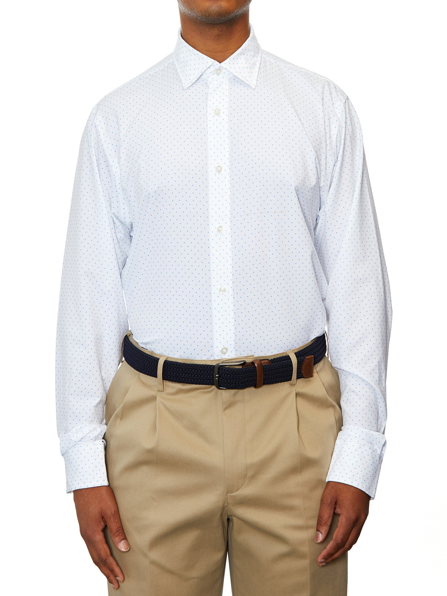 Lands' End Mens Regular-Fit Blue Dot Print Dress Shirt - Walmart.com