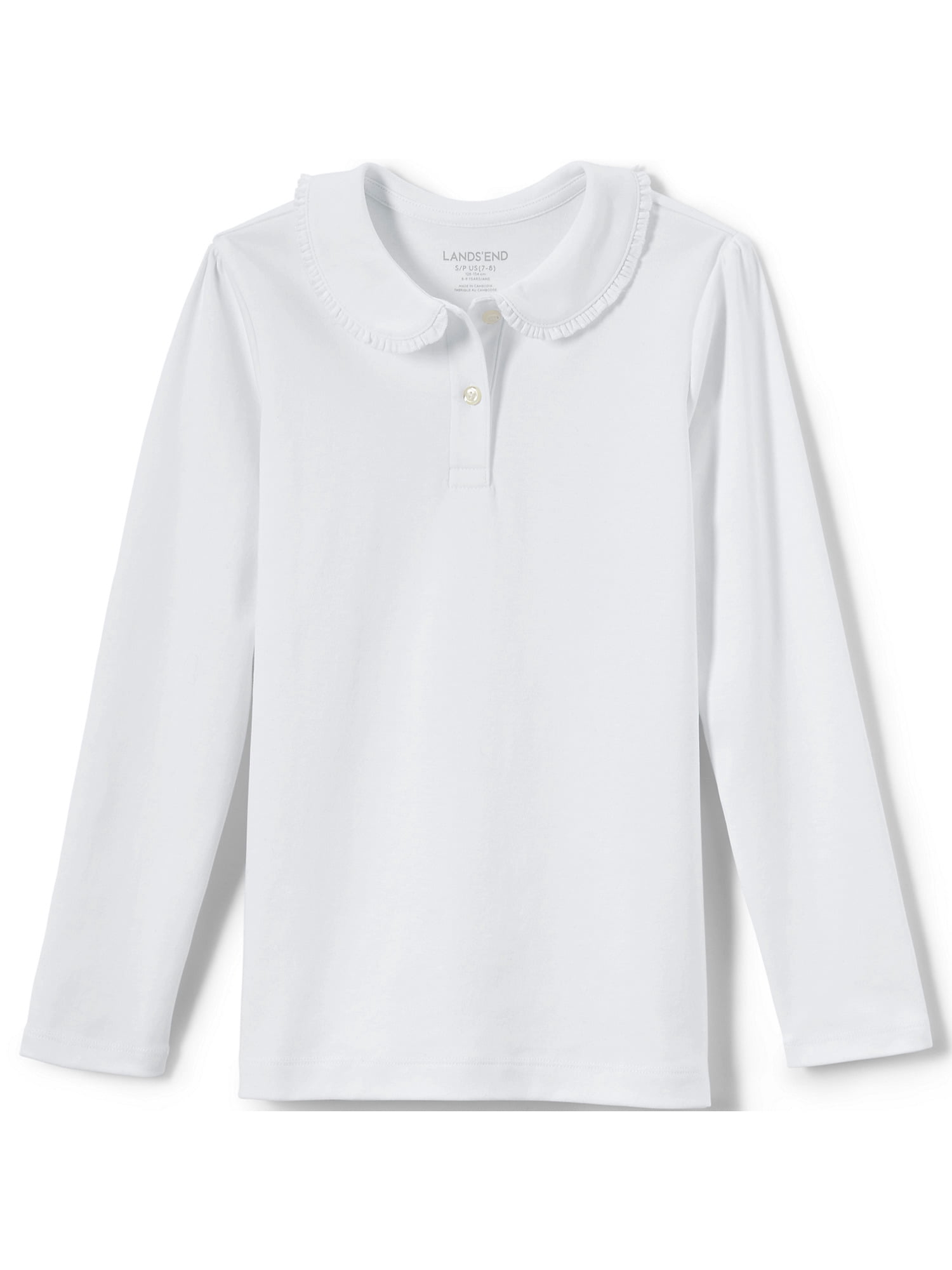 Lands' End Girls Long Sleeve Ruffled Peter Pan Collar Knit Shirt ...