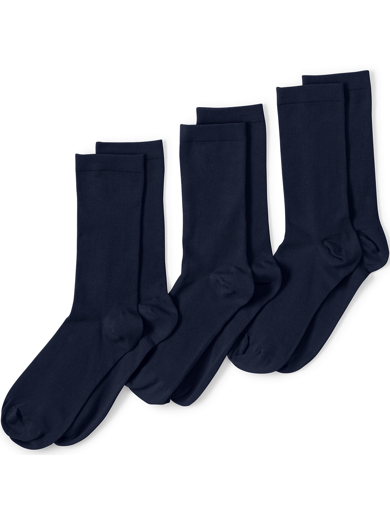 Lands' End Women's Cotton Blend 3-Pack Seamless Toe Solid Crew Socks - Walmart.com