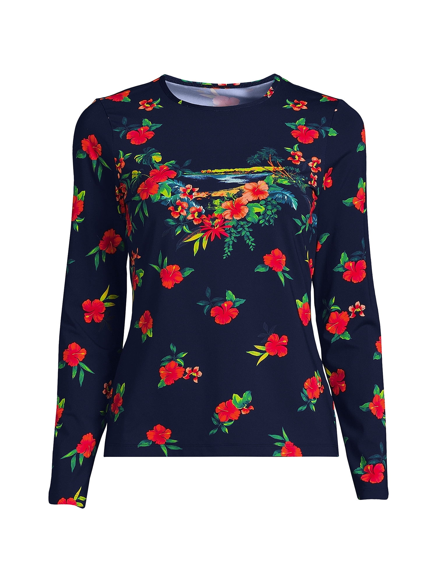 Lands' End Women's Crew Neck Long Sleeve Rash Guard UPF 50 Sun ...