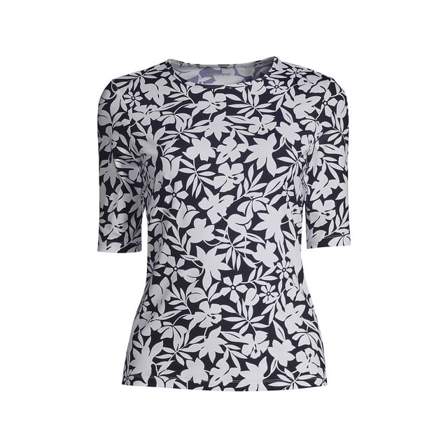 Lands' End Women's Crew Neck Rash Guard UPF 50 Sun Protection Swim Tee ...
