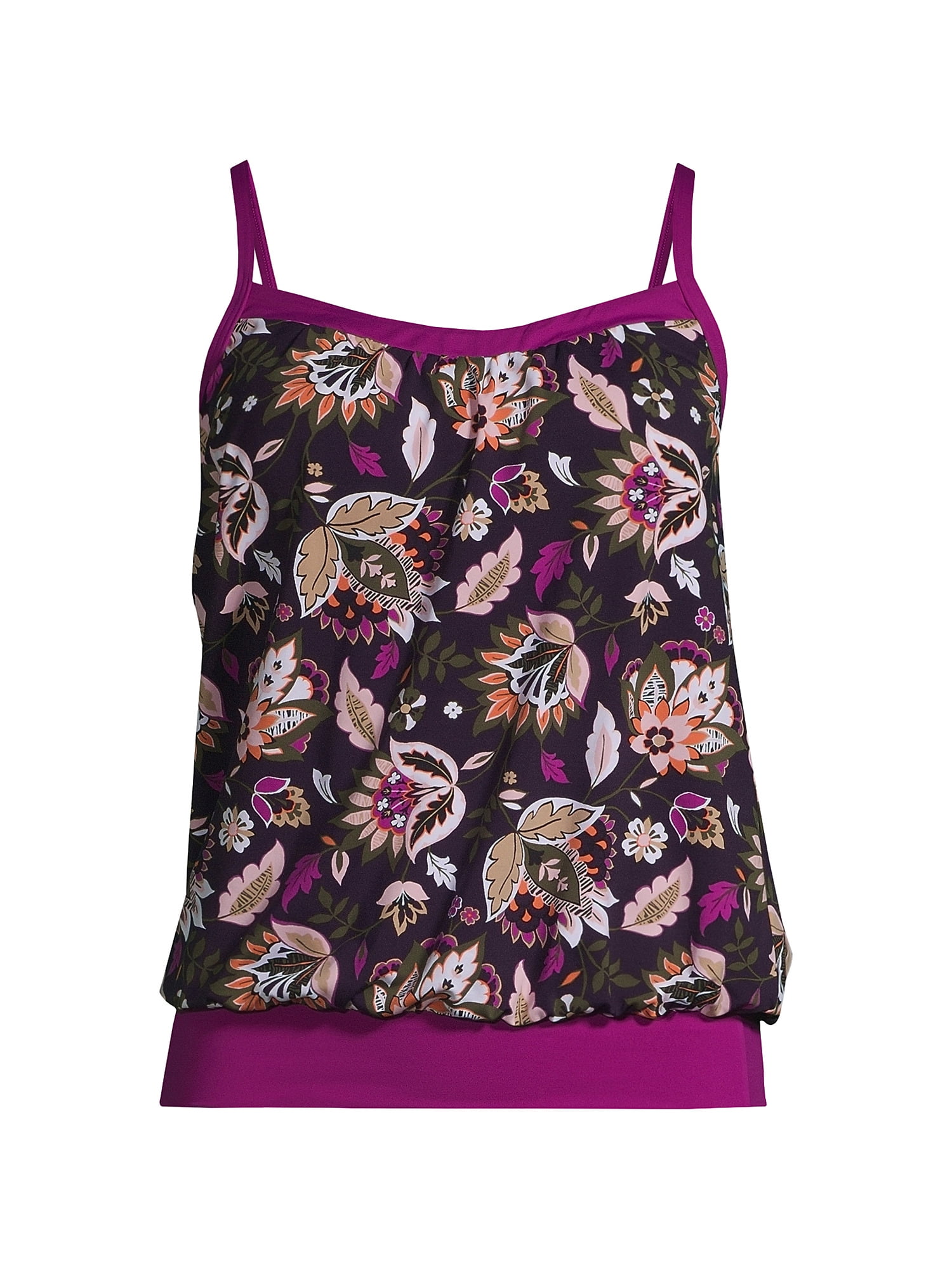 Lands' End Women's Long Chlorine Resistant Blouson Tankini Swimsuit Top ...