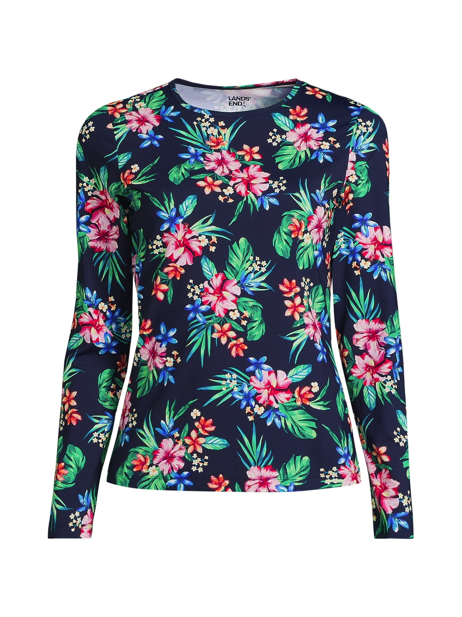 Lands' End Women's Long Crew Neck Long Sleeve Rash Guard UPF 50 Sun ...