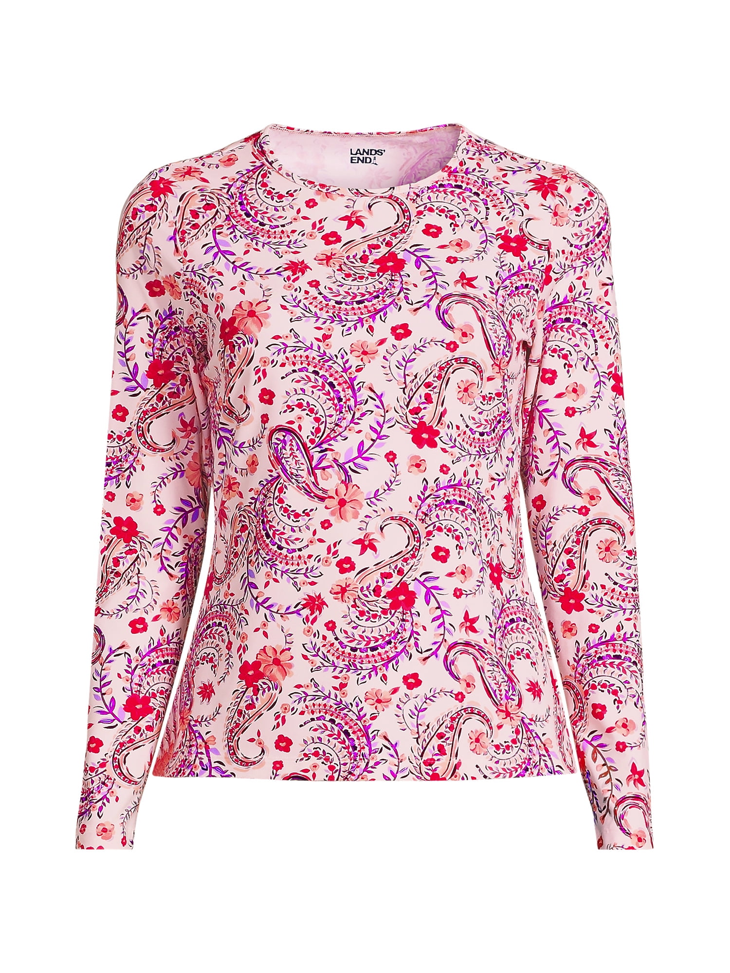 Lands' End Women's Long Crew Neck Long Sleeve Rash Guard UPF 50 Sun ...