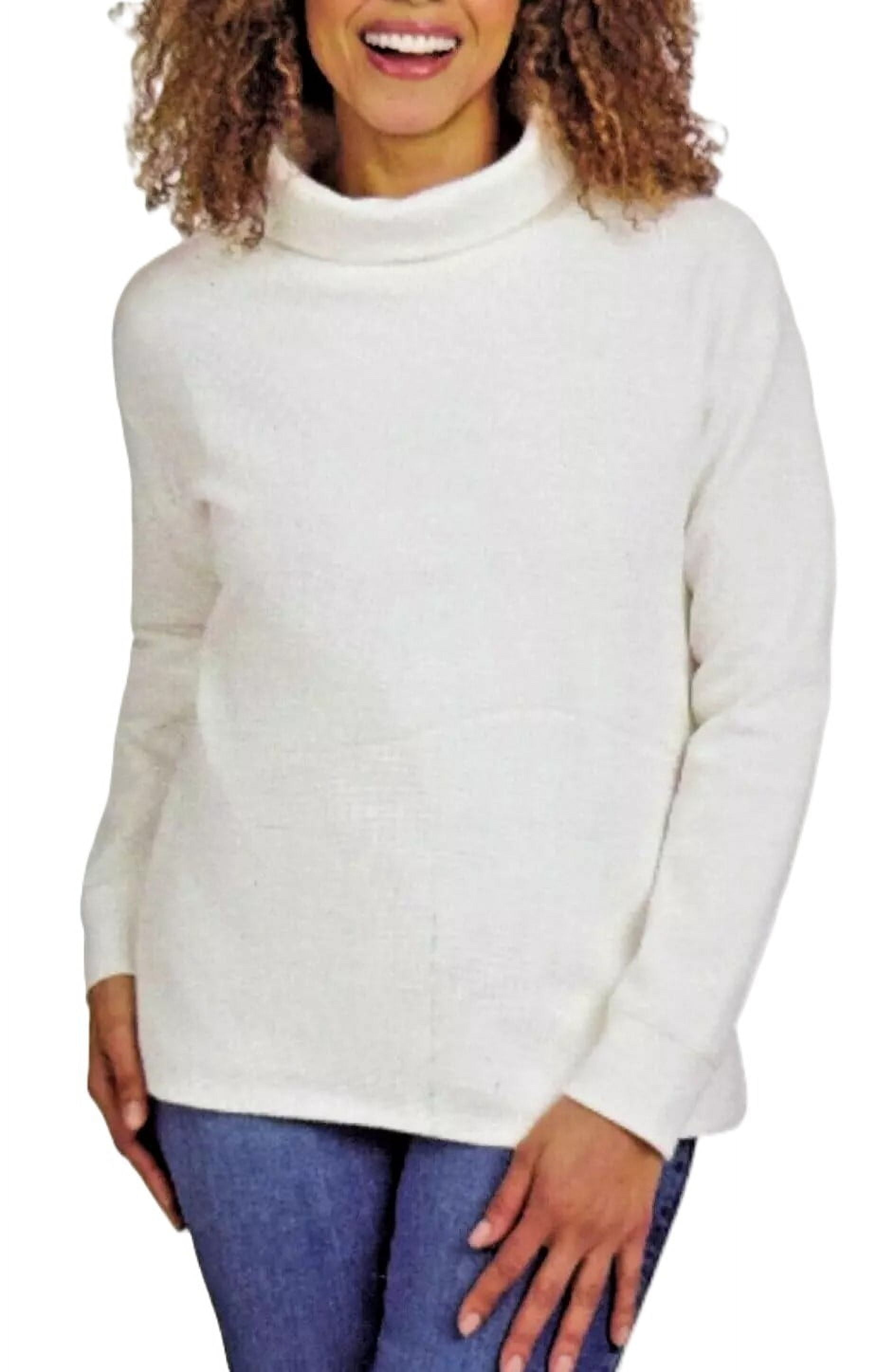 Lands' End Women's Long Sleeve Waffle Funnel Neck Top (White, M ...