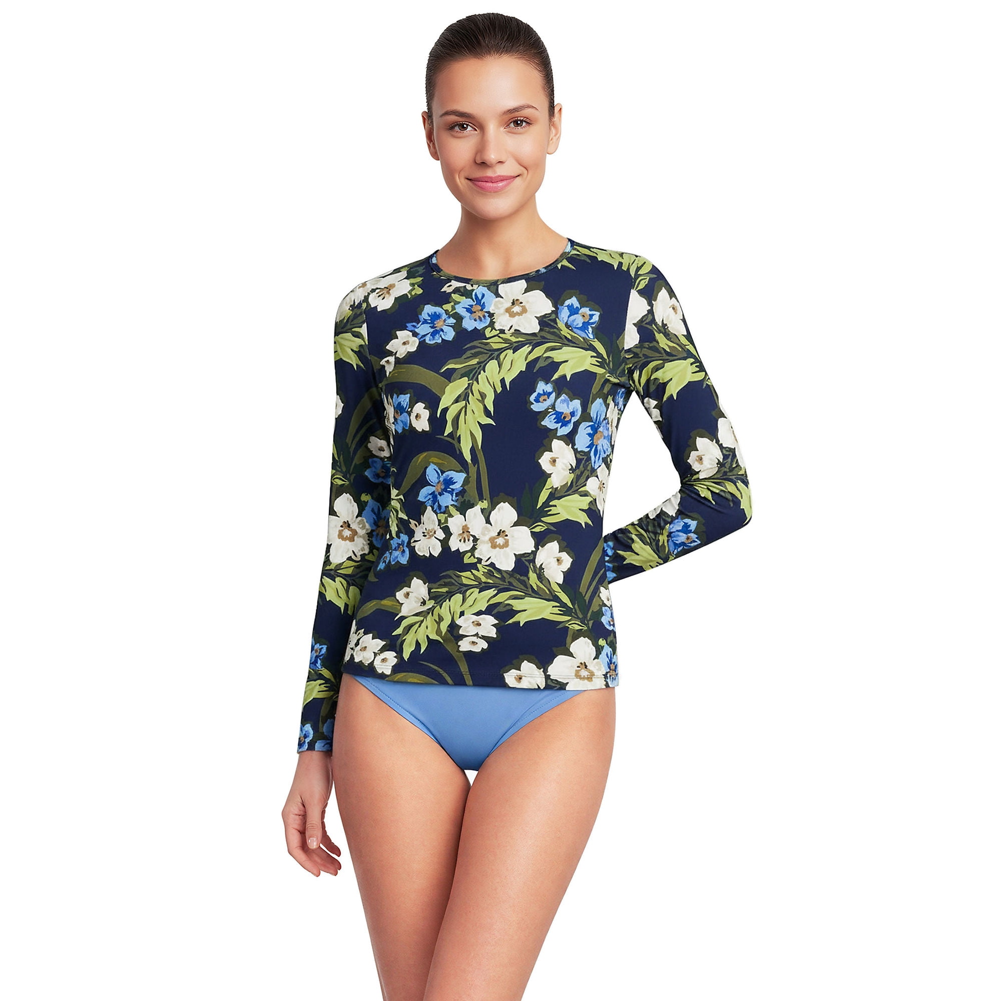 Lands' End Women's Long Torso SunShade UPF 50 Long Sleeve Rash Guard ...