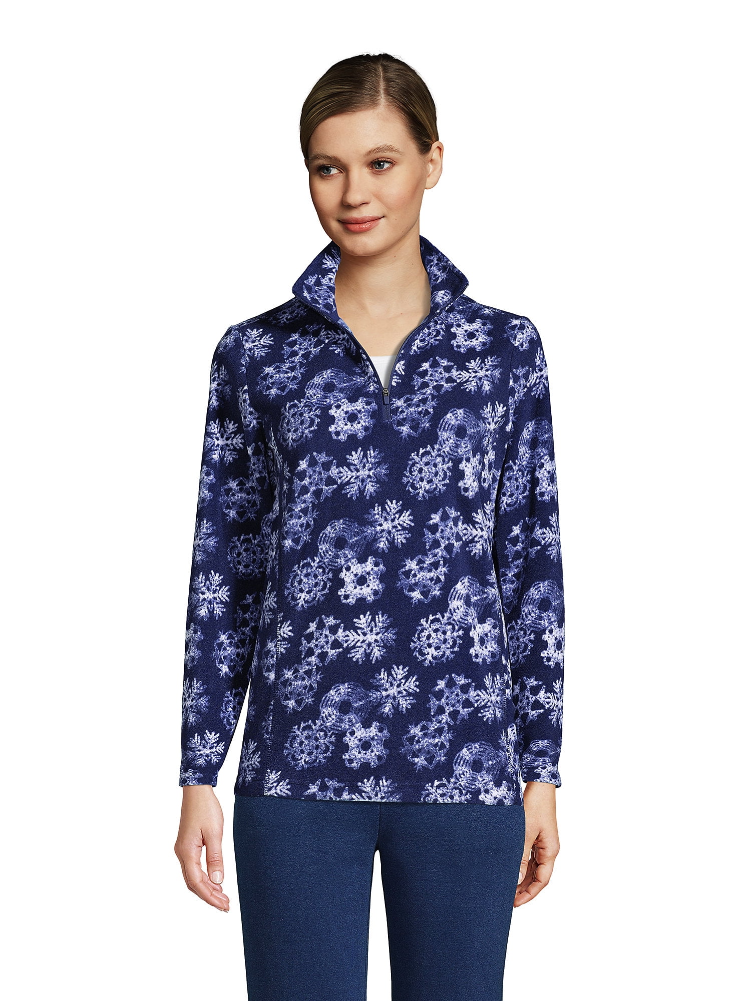 Lands' End Women's Petite Fleece Quarter Zip Pullover Print - Walmart.com