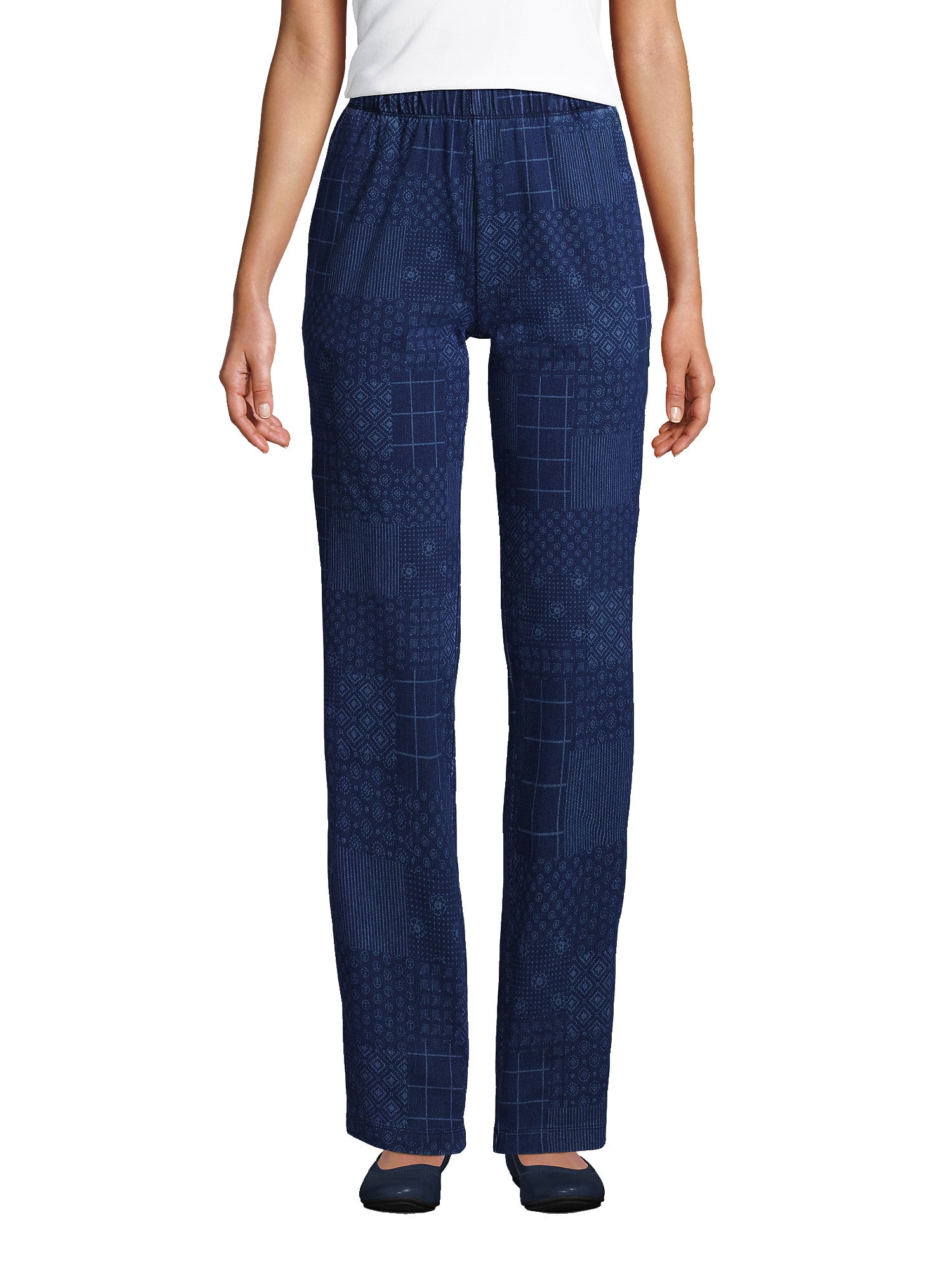 Lands' End Women's Petite Sport Knit Denim High Rise Elastic Waist Pull ...