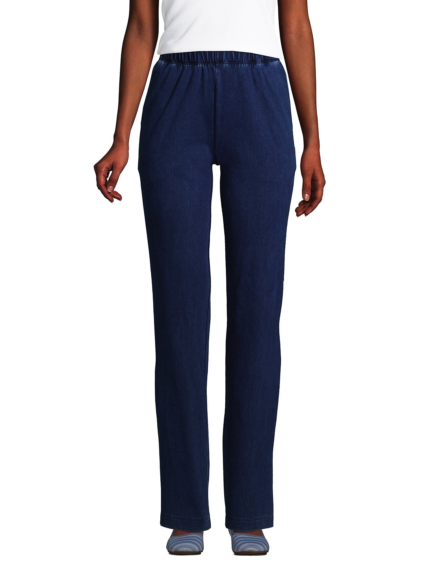Lands' End Women's Petite Sport Knit Denim High Rise Elastic Waist Pull ...