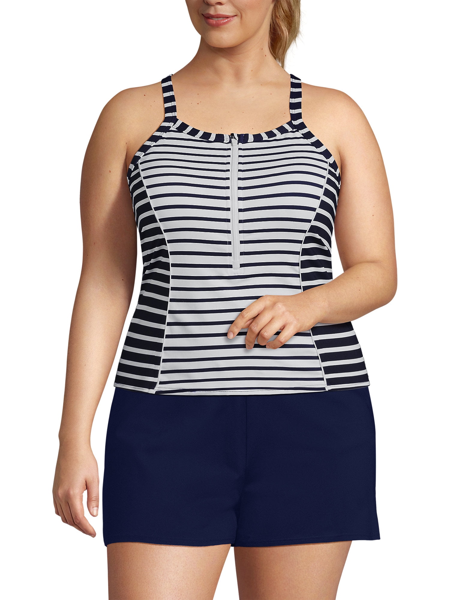 Lands' End Women's Plus Size Chlorine Resistant High Neck Zip Front ...