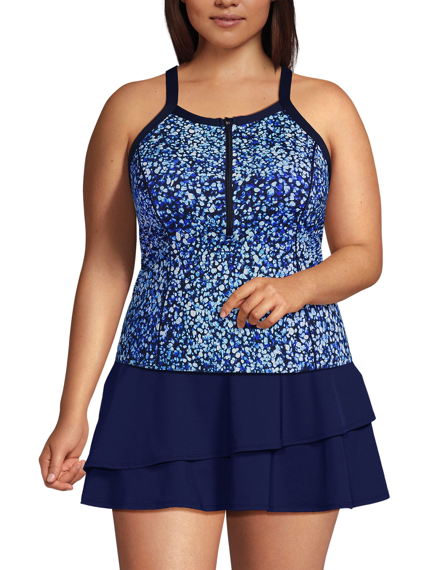 Lands' End Women's Plus Size Chlorine Resistant High Neck Zip Front ...