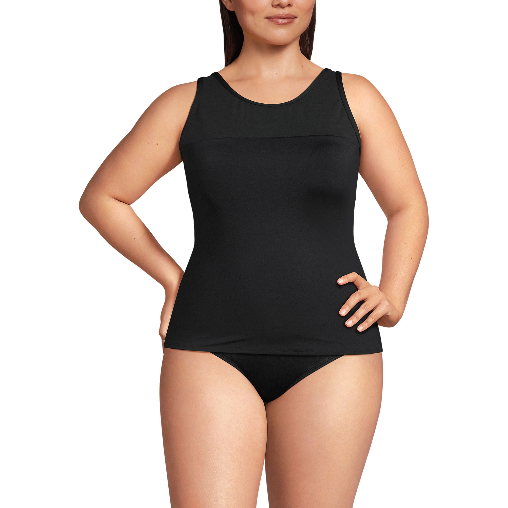 Lands' End Women's Plus Size Chlorine Resistant Smoothing Control Mesh High Neck Tankini ...