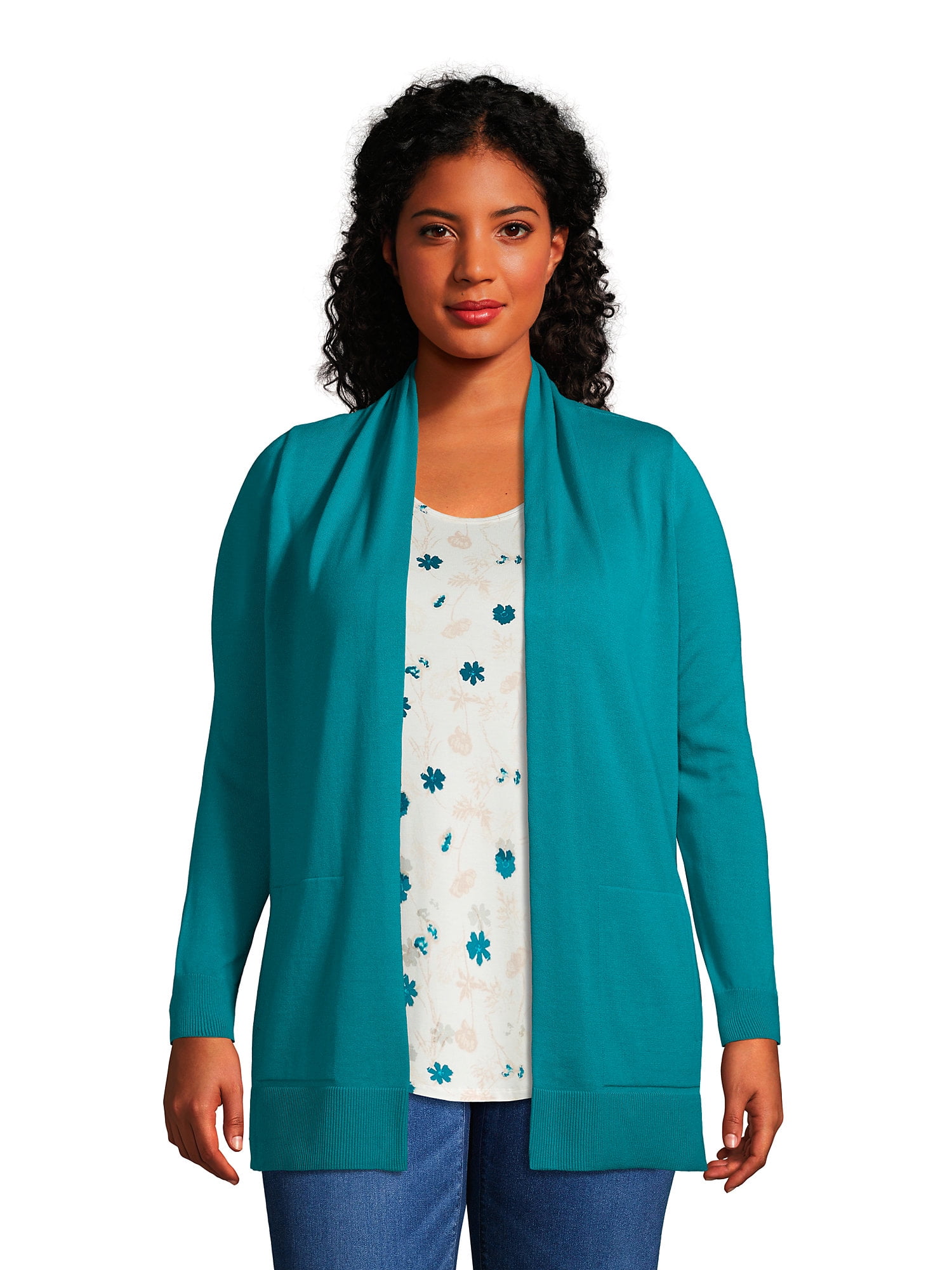 Lands' End Women's Plus Size Cotton Open Long Cardigan Sweater ...