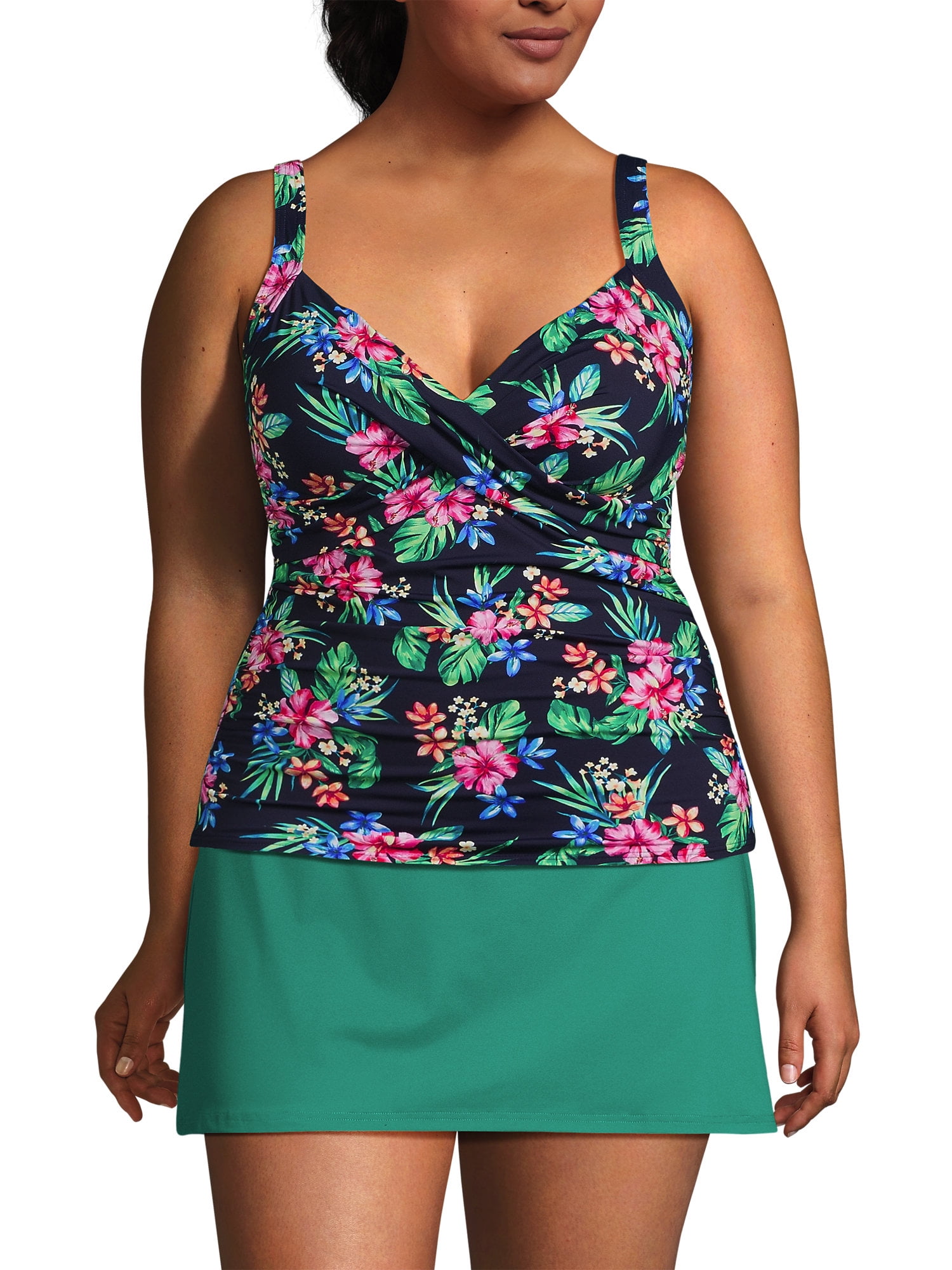 Lands' End Women's Plus Size DDD-Cup V-Neck Wrap Underwire Tankini ...