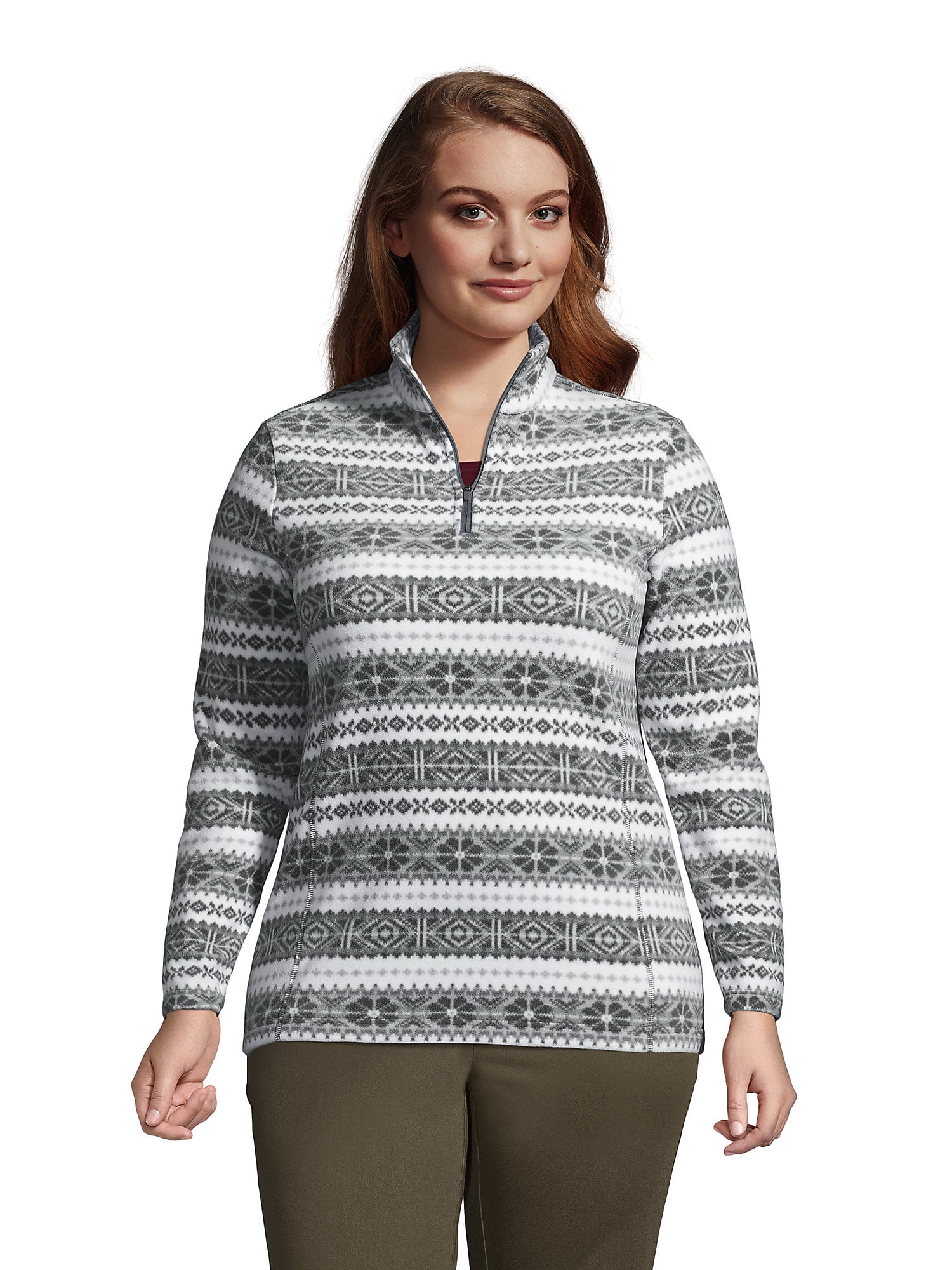 Lands' End Women's Plus Size Fleece Quarter Zip Pullover Print - XX ...