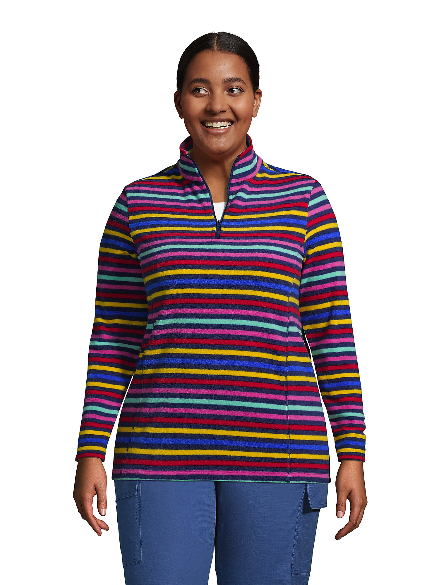 Lands' End Women's Plus Size Fleece Quarter Zip Pullover Print ...