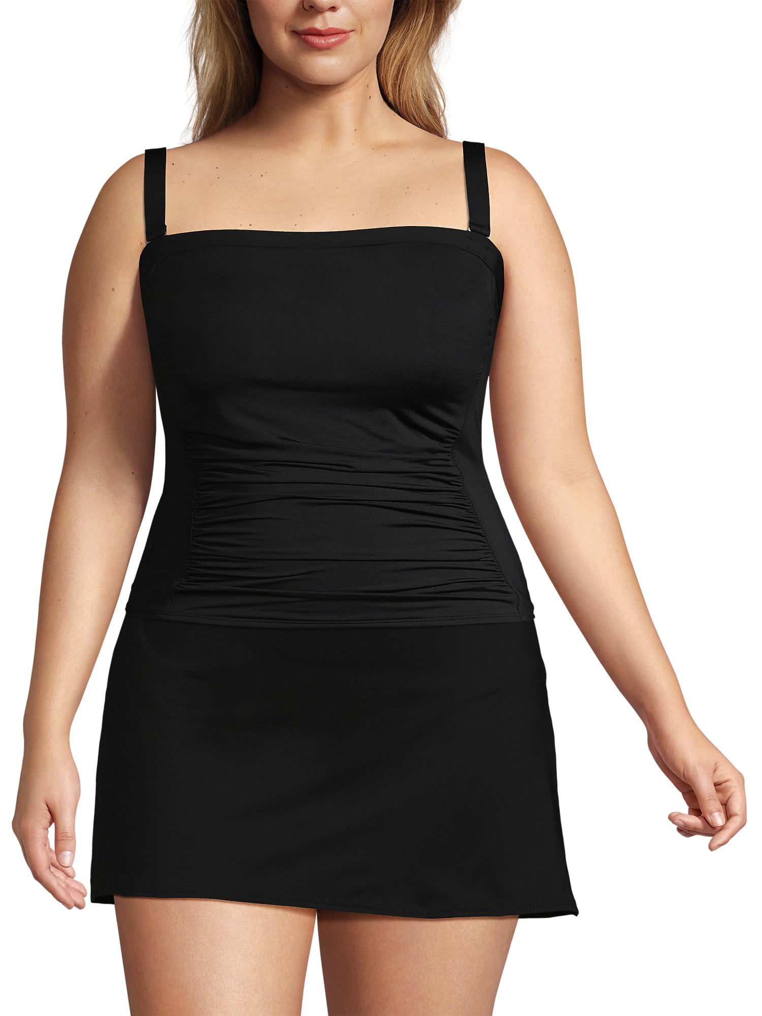 Lands' End Women's Plus Size Long Chlorine Resistant Bandeau Tankini ...