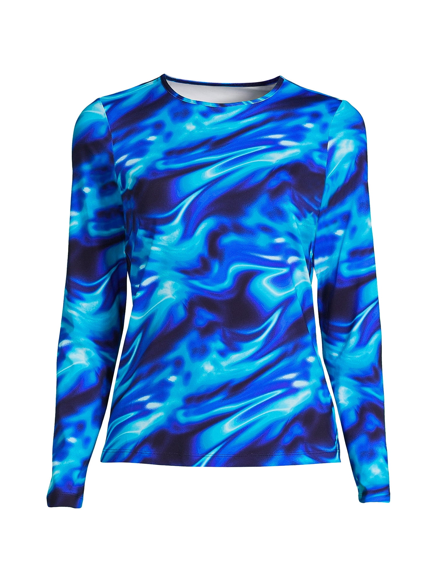 Lands' End Women's Plus Size Long Crew Neck Long Sleeve Rash Guard UPF ...