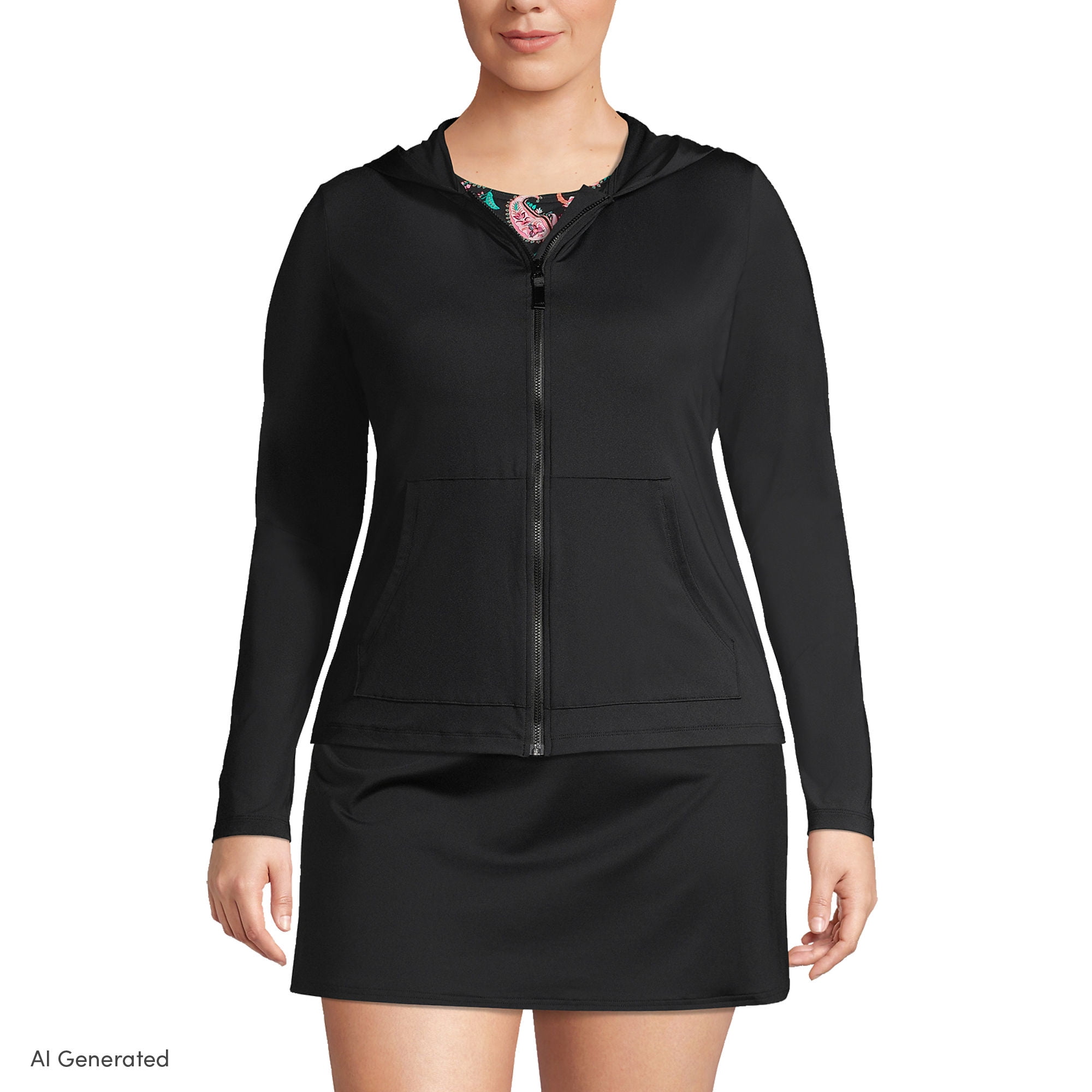 Lands' End Women's Plus Size SunShade UPF 50 Hooded Zip Front Rash ...