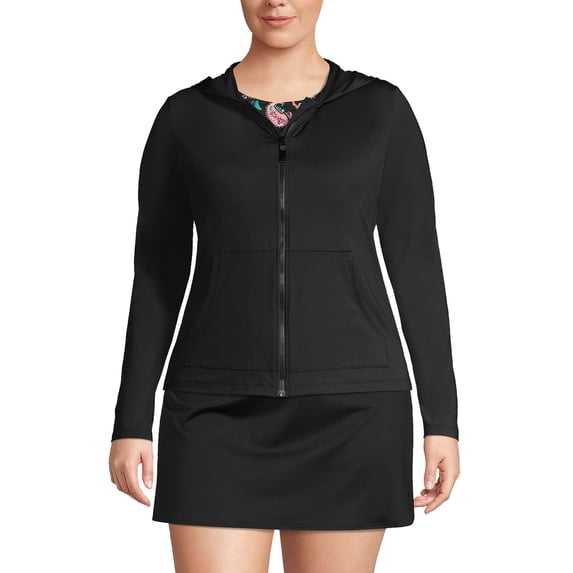 Lands' End Women's Plus Size SunShade UPF 50 Hooded Zip Front Rash ...