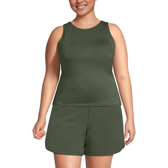 Lands' End Women's Plus Size Long Torso High Neck UPF 50 Modest Tankini ...