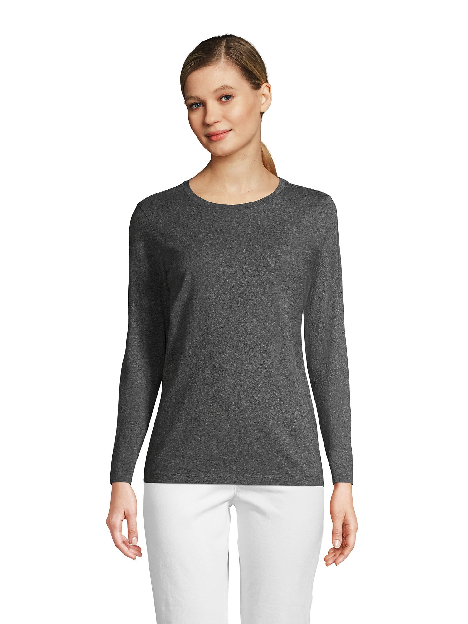 Lands' End Women's Relaxed Supima Cotton Long Sleeve Crewneck T-Shirt ...