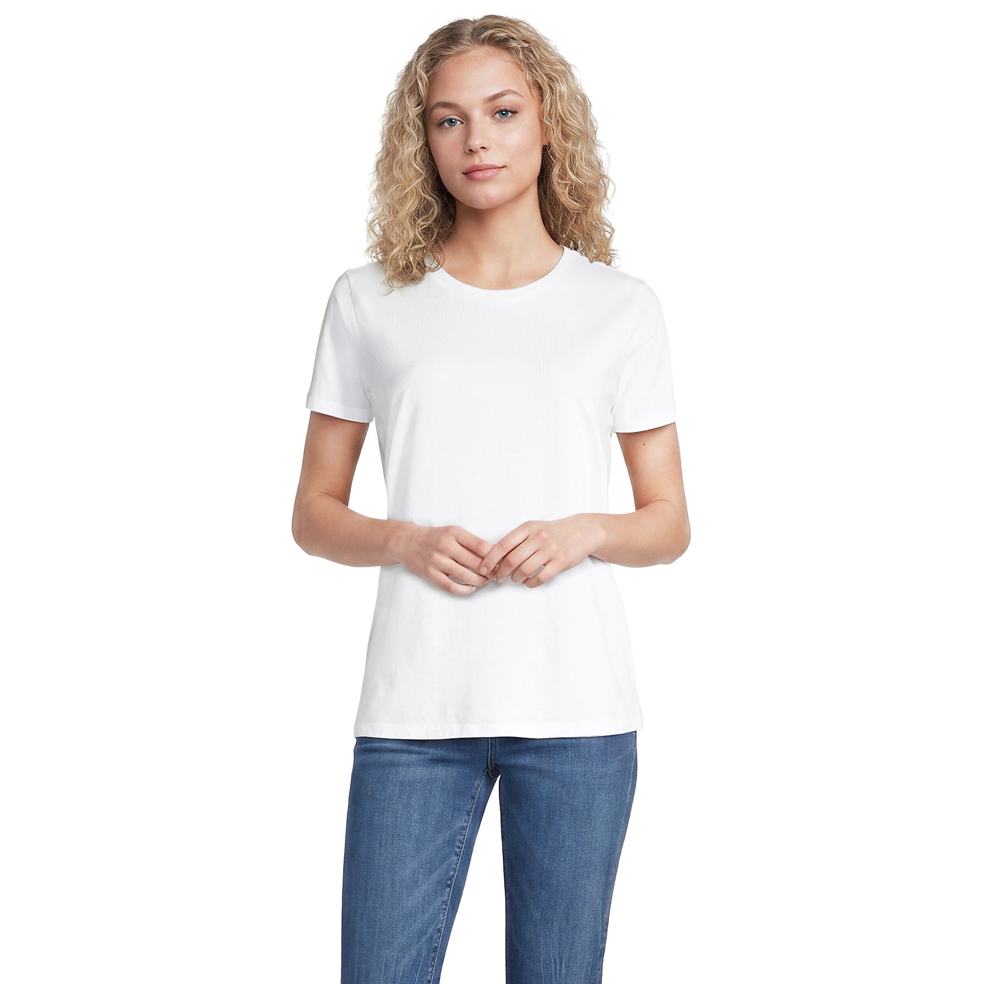 Lands' End Women's Supima Cotton Relaxed Crewneck Short Sleeve T-Shirt ...