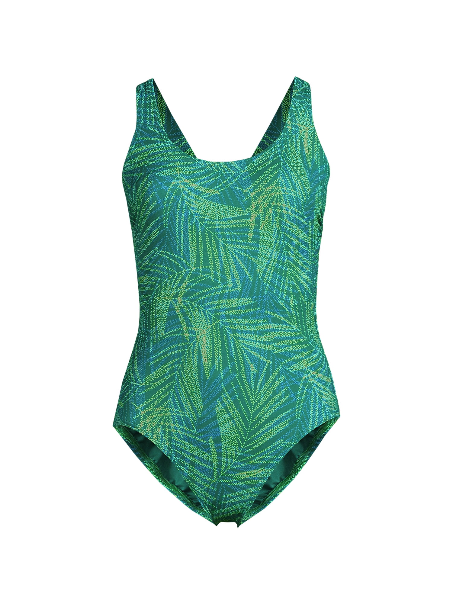 Lands' End Women's Scoop Neck X-Back High Leg Tugless Sporty One Piece ...