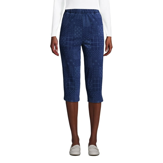 Lands End Womens Sport Knit Denim High Rise Elastic Waist Pull On