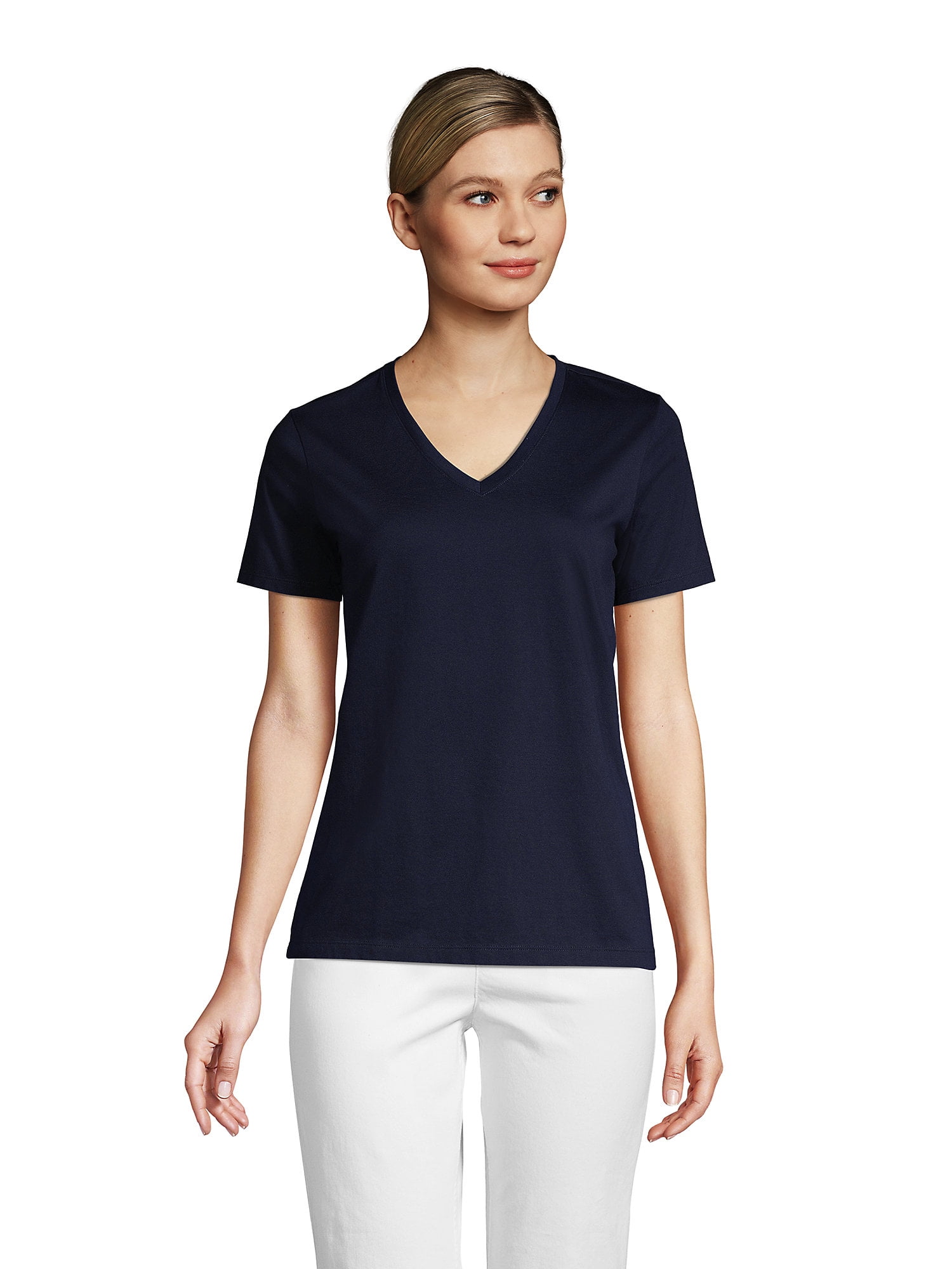 Lands End Womens Tall Relaxed Supima Cotton Short Sleeve V Neck T