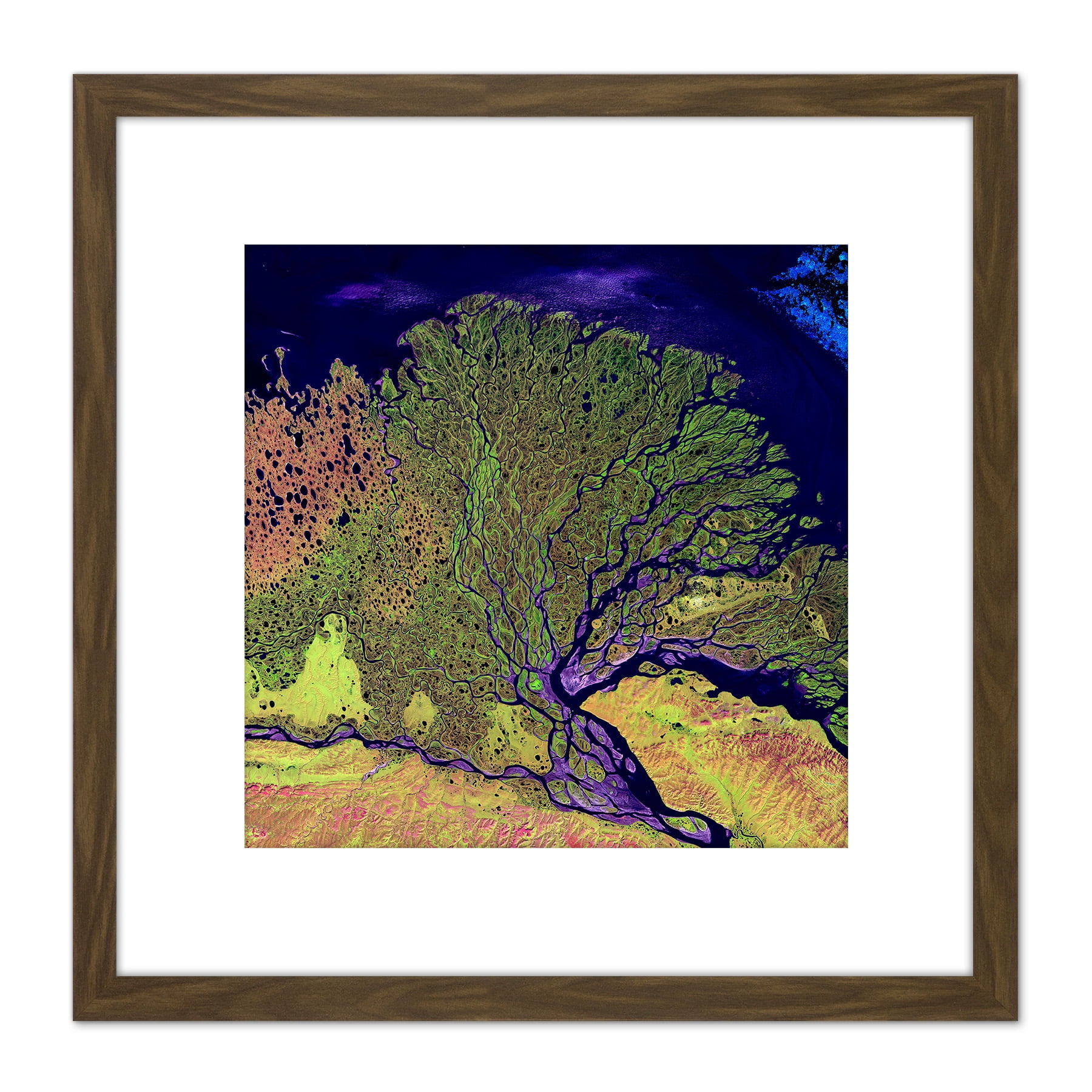 Landsat Satellite Lena River Delta Photo 8X8 Inch Square Wooden Framed ...