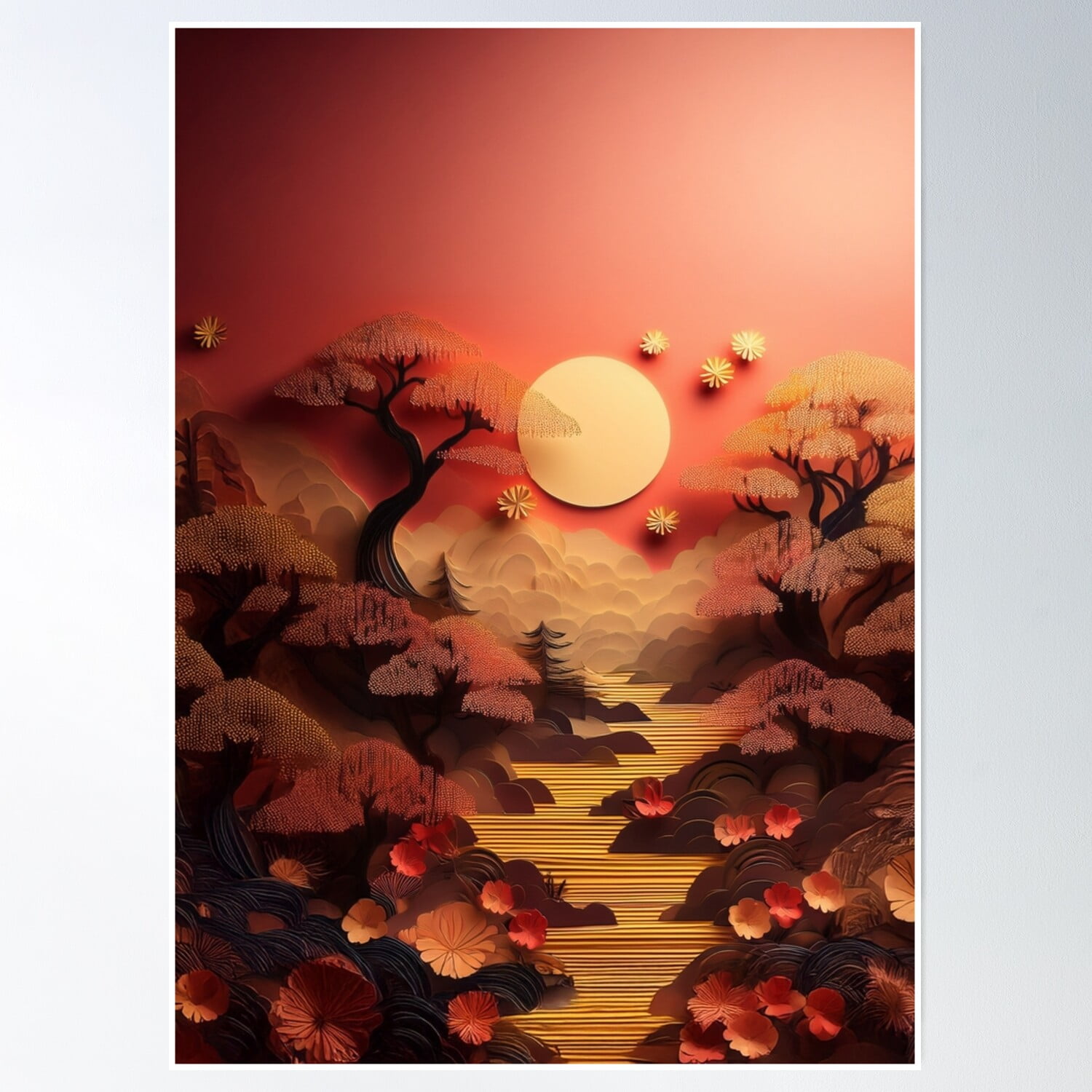Landscape Art Warm Sunset Fantasy Nature Scene Design Poster Wall Art ...