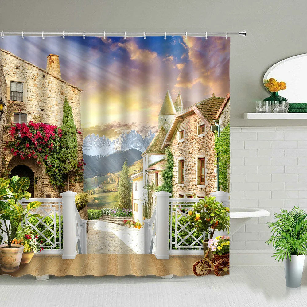 Landscape Bathroom r Cloth Shower Curtain Polyester Ancient Arch With ...