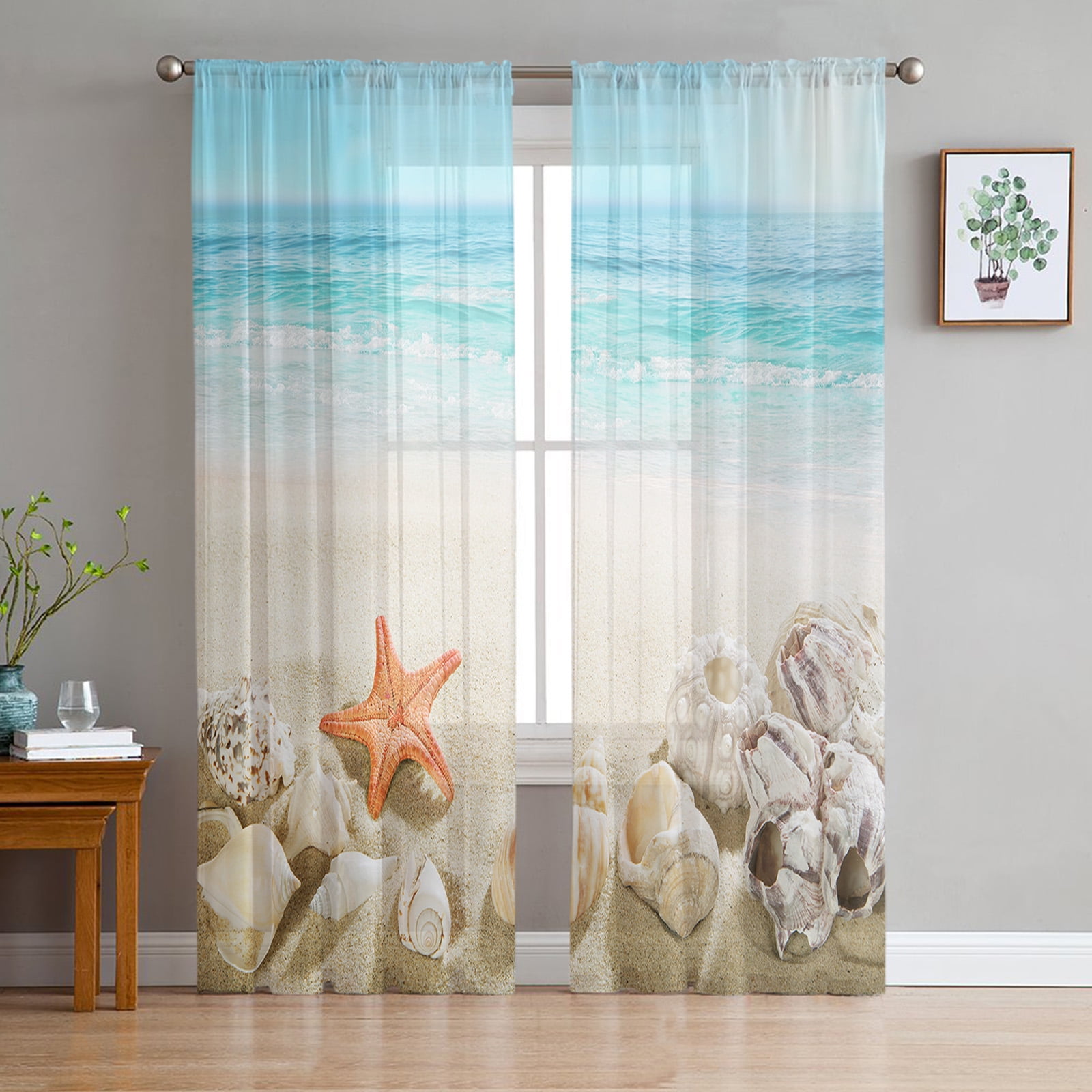 Landscape Beach Sea Water Tulle Sheer Curtains for Living Room ration ...