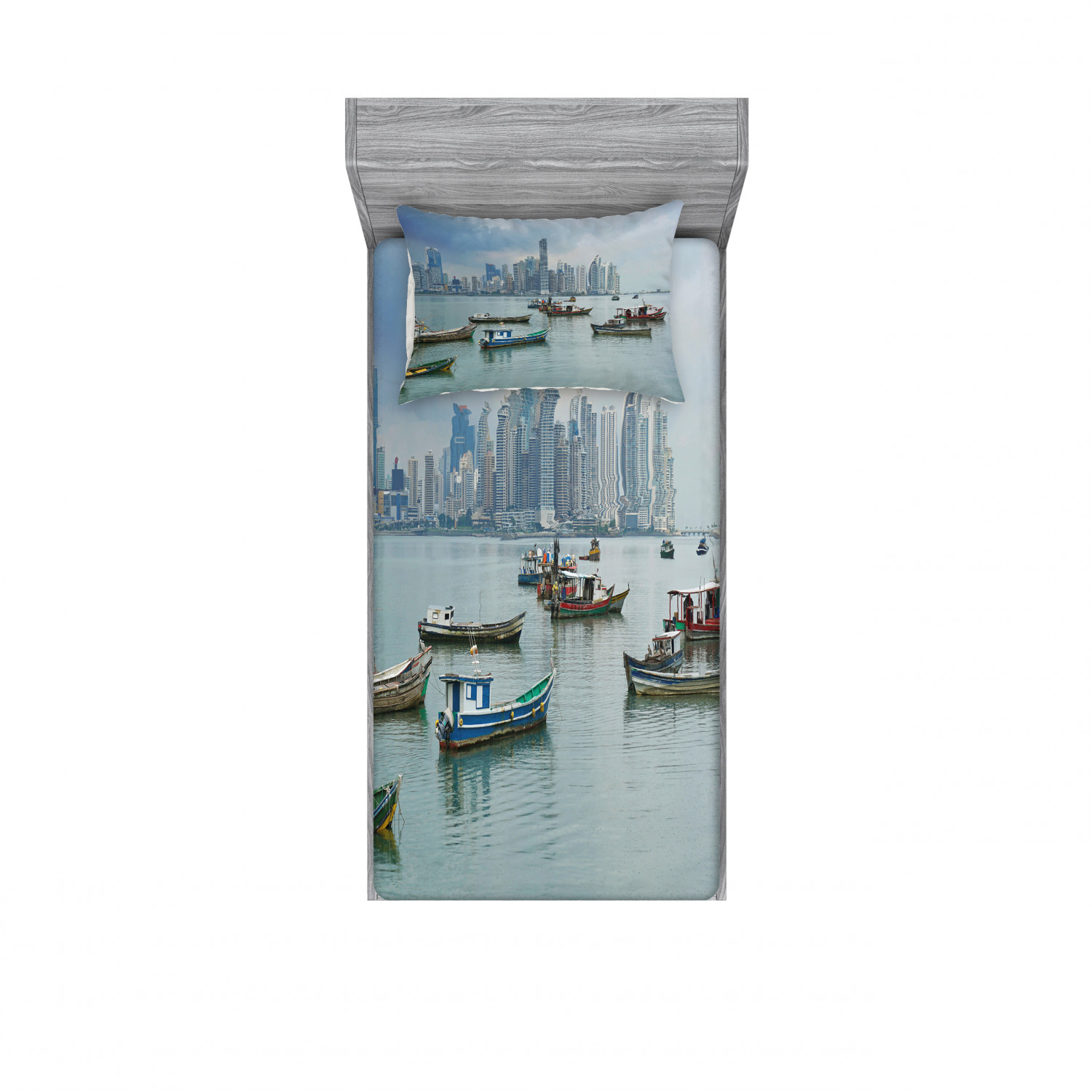 Landscape Bedding Set with Sheet & Covers, Anchored Fishing Boats ...