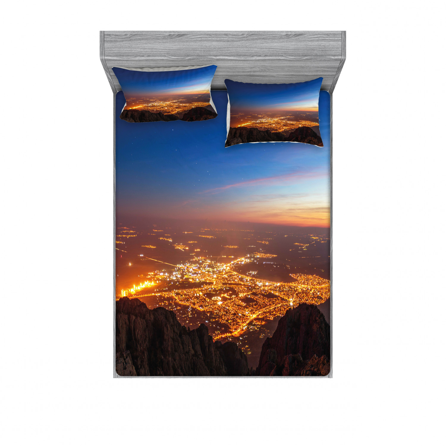 Landscape Bedding Set with Sheet & Covers, City at Night Time Twilight ...